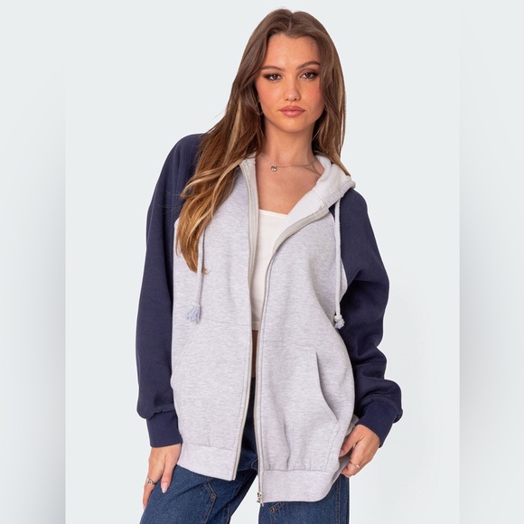 Edikted | Tops | Edikted Gray And Navy Zipup Hoodie Size Small | Poshmark